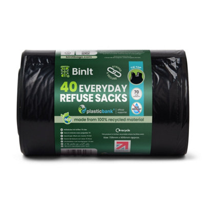 BinIt 40 Tie Top, 70L Everyday Refuse Sacks, Bin Bags, Bin Liners ...