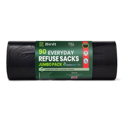 BinIt 90 Jumbo Pack Everyday 70L Strong & Secure, Refuse Sacks, Bin Bags