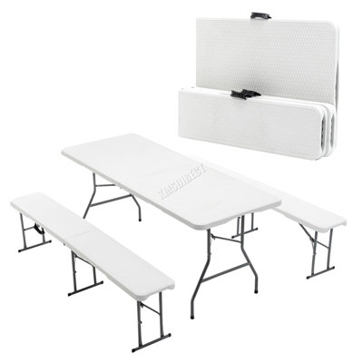 BIRCHTREE Folding Table & 2 Benches Set Foldable 4 PCS For Picnic ...