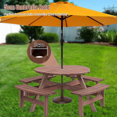 Birchtree Round Picnic Table 8 Seater Wooden Garden Patio Pub Bench ...