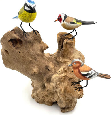 Bird Statue Ornament Wooden Hand Carved Bird Tree Stump British Birds ...