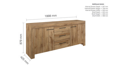Birlea Compton 3 Drawer 2 Door Sideboard Oak