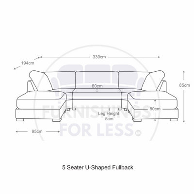 Bishop U-Shape Fabric 5 Seater Sofa Alaska Fabric Truffle Full Back