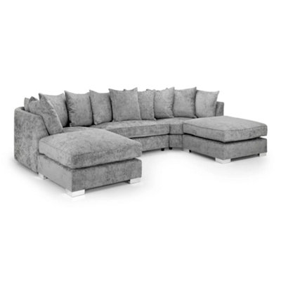 Bishop U Shape Scatterback Sofa, Premium Fabric Couch, Truffle/Platinum