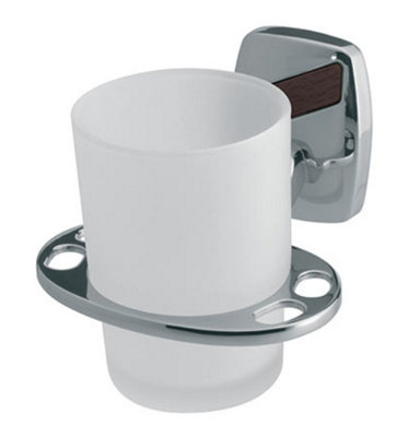 Bisk Single Tempered Glass Cup + Toothbrush Holes Grip Modern Bathroom ...