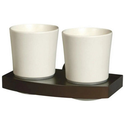 Bisk Solid Wood and Zamak Wall Mounted Ceramics Double Toothmug ...