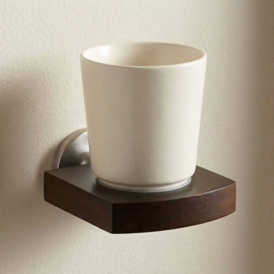 Bisk Solid Wood and Zamak Wall Mounted Ceramics Single Toothmug ...