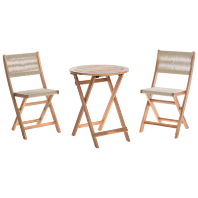 Bistro Set Folding PROSSEDI Acacia Wood Beige