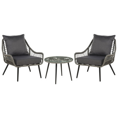 Bistro Set with Cushions LAURETO PE Rattan Grey