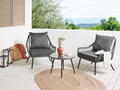 Bistro Set with Cushions LAURETO PE Rattan Grey