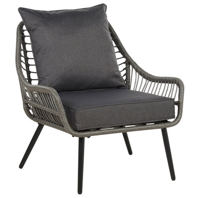 Bistro Set with Cushions LAURETO PE Rattan Grey