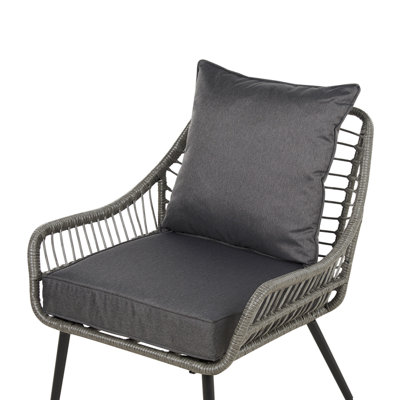 Bistro Set with Cushions LAURETO PE Rattan Grey