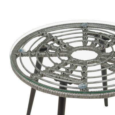 Bistro Set with Cushions LAURETO PE Rattan Grey