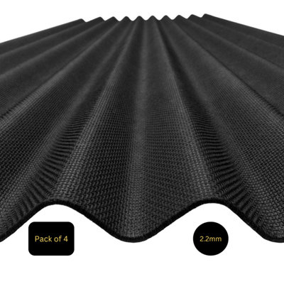 Bitumen Corrugated Sheets Black 2m x 930mm x 2.2mm Pack of 4