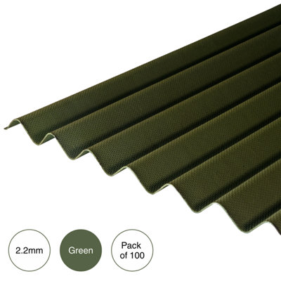 Bitumen Corrugated Sheets Green 2000mm x 930mm x 2.2mm - Pack of 100
