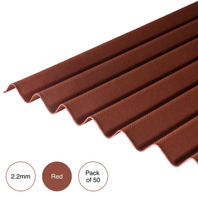 Bitumen Corrugated Sheets Red 2000mm x 930mm x 2.2mm - Pack of 50