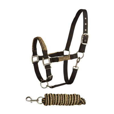 Bitz Two Tone Horse Headcollar and Leadrope Set Black/Gold (Full) | DIY ...