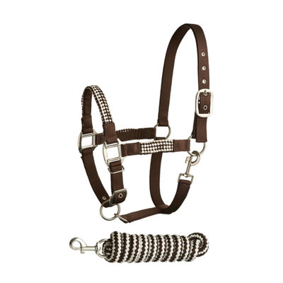 Bitz Two Tone Horse Headcollar and Leadrope Set Brown/Cream (Cob) | DIY ...