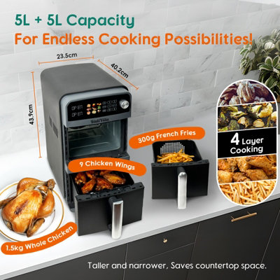 BiutiViita Powerful Double Stack Air Fryer 10L with Dual Basket 2400W 9 ...