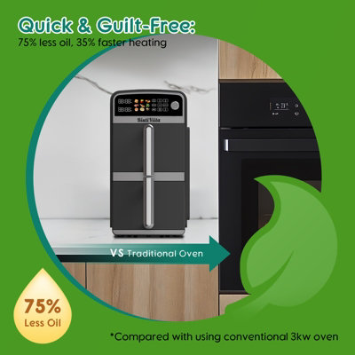 BiutiViita Powerful Double Stack Air Fryer 10L with Dual Basket 2400W 9 ...