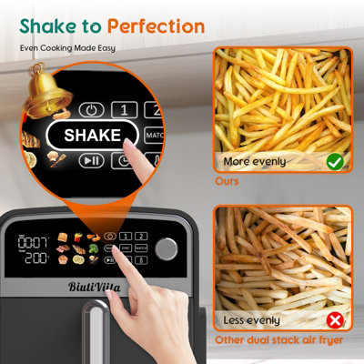 BiutiViita Powerful Double Stack Air Fryer 10L with Dual Basket 2400W 9 ...