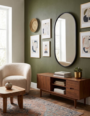 Biznest 50x30Cm Black Oval Large Mounted Mirror Wall Mirror For Living ...