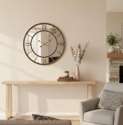 Biznest Double Row Beaded Edges Round Wall Clock Roman Numerals ...