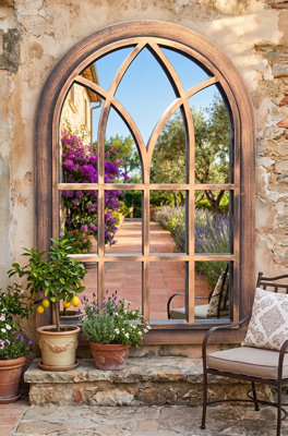 Biznest Elegant Arched Top Distressed Window Soho Wall Mounted Mirror ...