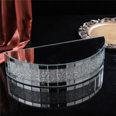 Biznest Half-Moon Mirrored Wall Shelf with Crystal Band, 38 x 8.5 cm