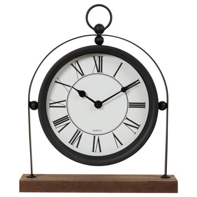Biznest Metal Arc Frame Clock Analog Roman Numeral White Face Round ...