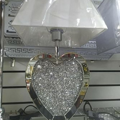 Biznest Mirror Table Lamp Shade Crushed Diamond Crystal Heart Shaped ...