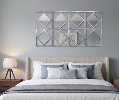 Biznest Pack Of 3 Square Diamond Shape Frame Silver Wall Art Mirror ...