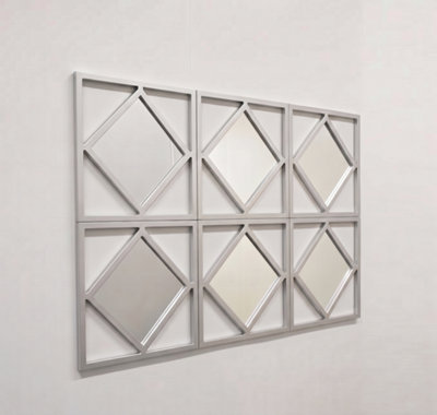 Biznest Pack Of 3 Square Diamond Shape Frame Silver Wall Art Mirror ...