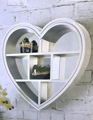 Biznest White Heart Mirror Shelf 6 Sections Decorative Wall Shelf Wall ...