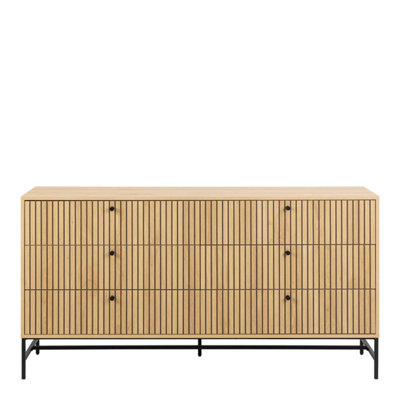 Bjork Natural Oak Wide 6-Drawer Chest with Black Steel Base