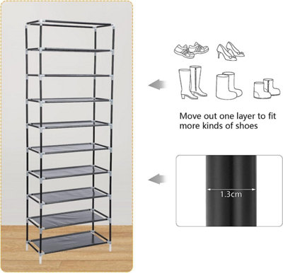 Black 10-Tier Fabric Shoe Rack Cabinet - Dustproof Storage