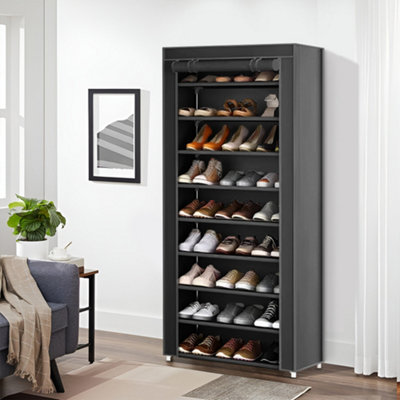 Black 10 Tier Shoe Cabinet with Roll Up Door