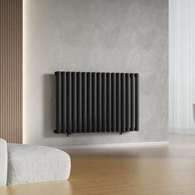 Black 1020 x 600 mm Modern Horizontal Column Designer Radiator Oval ...
