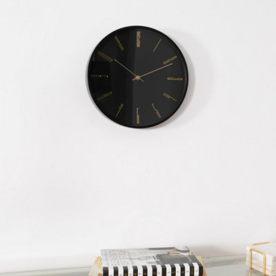 Black 12" Modern Analogue Clock | DIY at B&Q