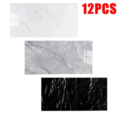 Black 12 Pack Self-Adhesive Marble Effect Wall Tile Stickers for ...