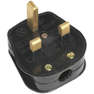 Black 13A Plug - Rewireable 3 Pin UK Mains Plug - Fused - Electrical ...