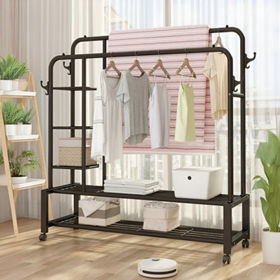 Black 165cm H Clothes Rack with Shelves and Wheels | DIY at B&Q