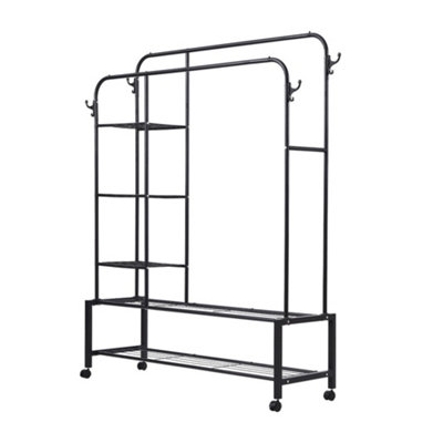 Black 165cm H Clothes Rack with Shelves and Wheels