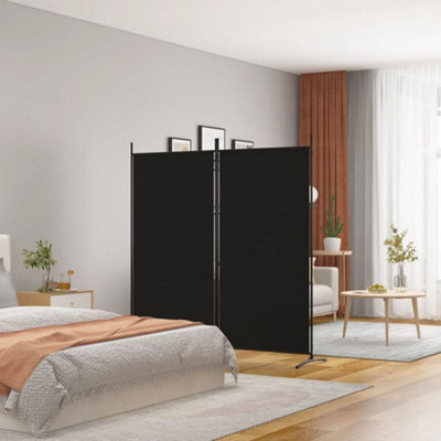 Black 2-Panel Room Divider 175x180 cm Fabric Privacy Screen Partition