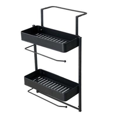Black 2-Tier Magnetic Multi-Use Fridge Side Storage Rack with Paper ...