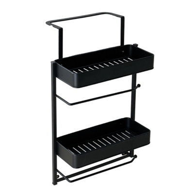 Black 2-Tier Magnetic Multi-Use Fridge Side Storage Rack with Paper ...