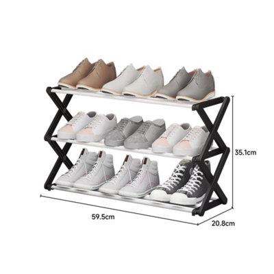 Black 3-Tier Foldable Narrow Space Saving Metal Shoe Rack Shoe Storage ...