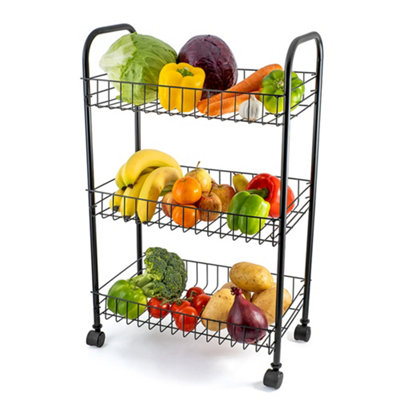 Black 3 Tier Fruit Trolley Basket Rack Kitchen Storage Vegetable Cart ...