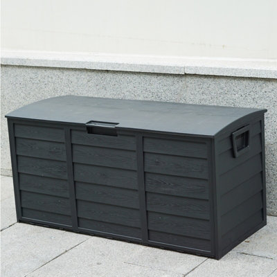 Black 300L Plastic Storage Box Garden Outdoor Shed Utility Cushion ...