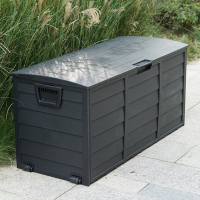Black 300L Plastic Storage Box Garden Outdoor Shed Utility Cushion ...